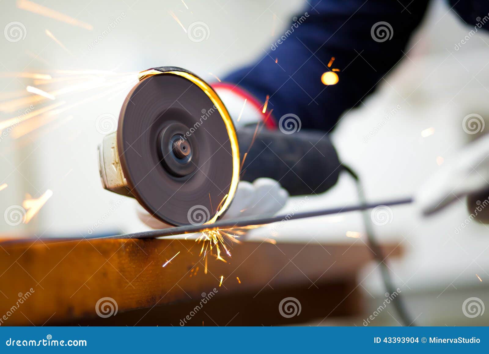 Worker Grinding a Metal Plate Stock Photo - Image of service, safety ...