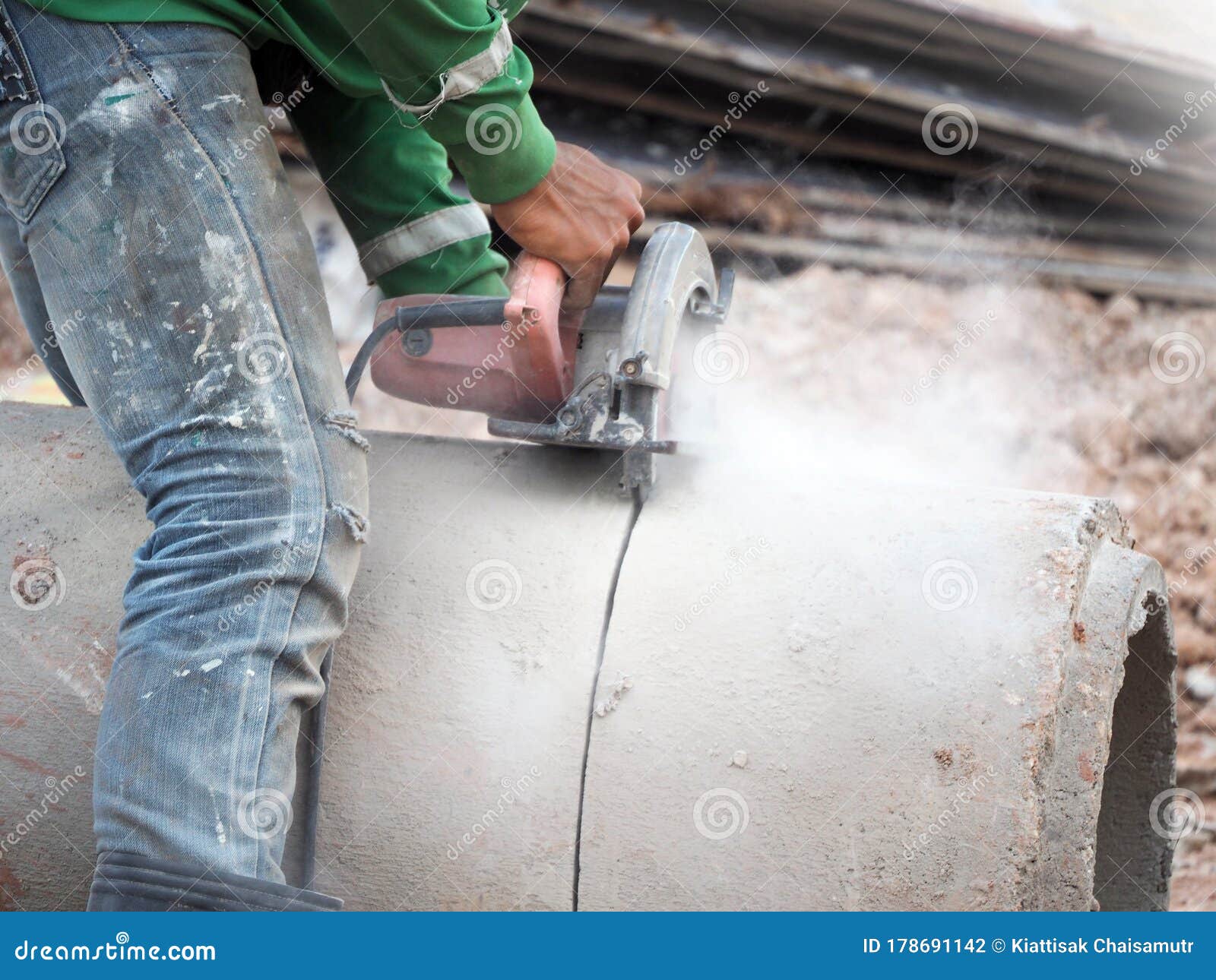 Worker Grinds the Concrete of Angular Grinding Machine Stock Photo ...