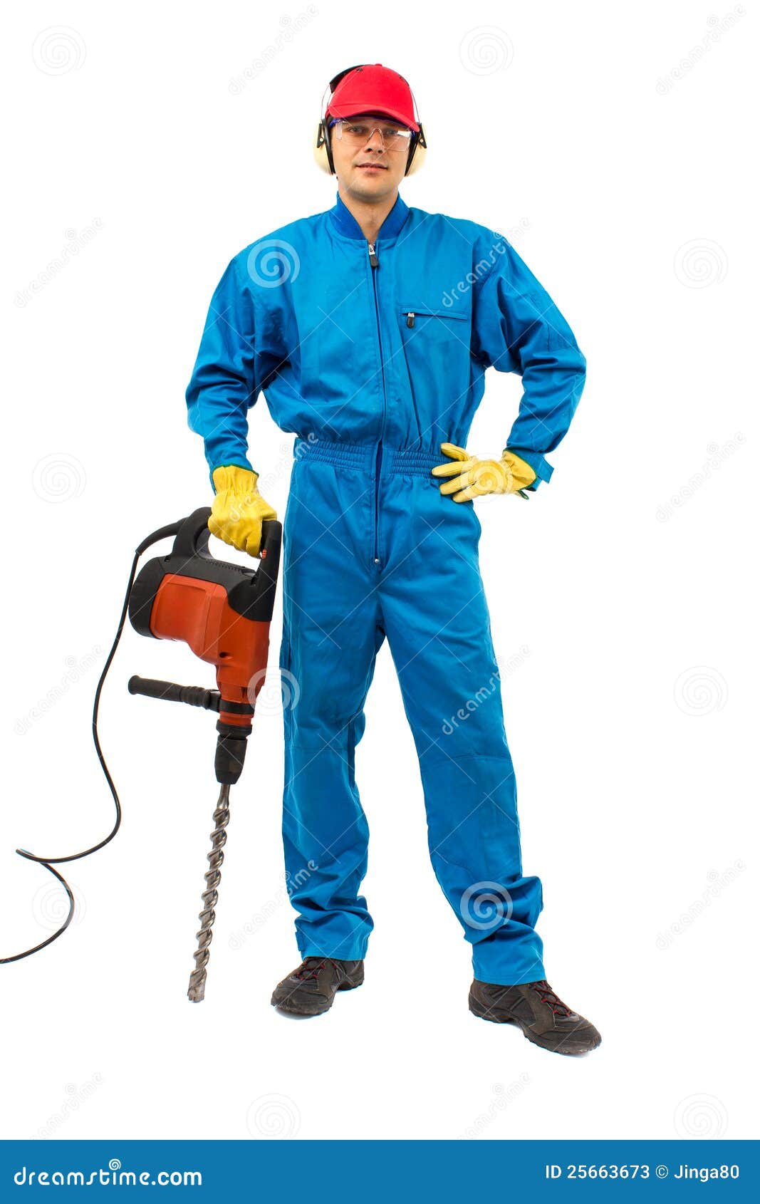 Worker with a hammer drill stock image. Image of contractor - 25663673