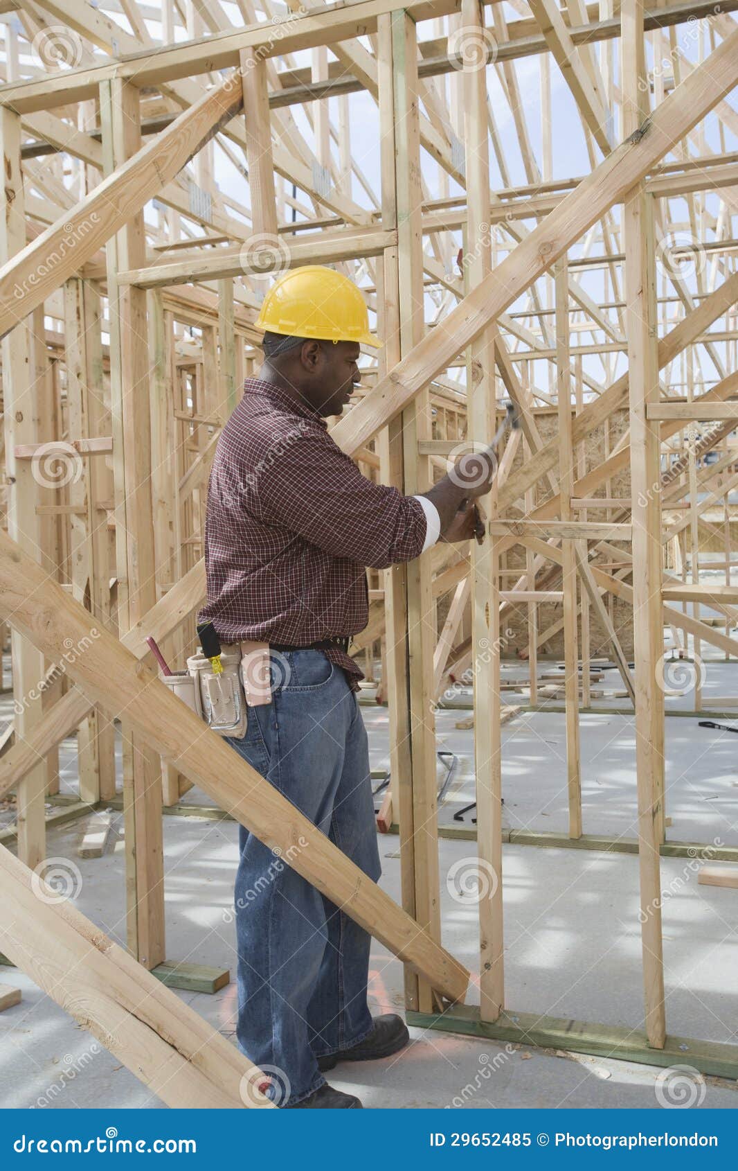Worker Hammering on House Frame Stock Image - Image of architectural ...