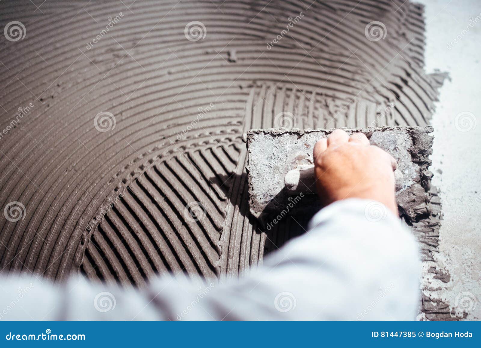 Worker Hand Adding Adhesive for Ceramic Tiles Installation Stock Image ...