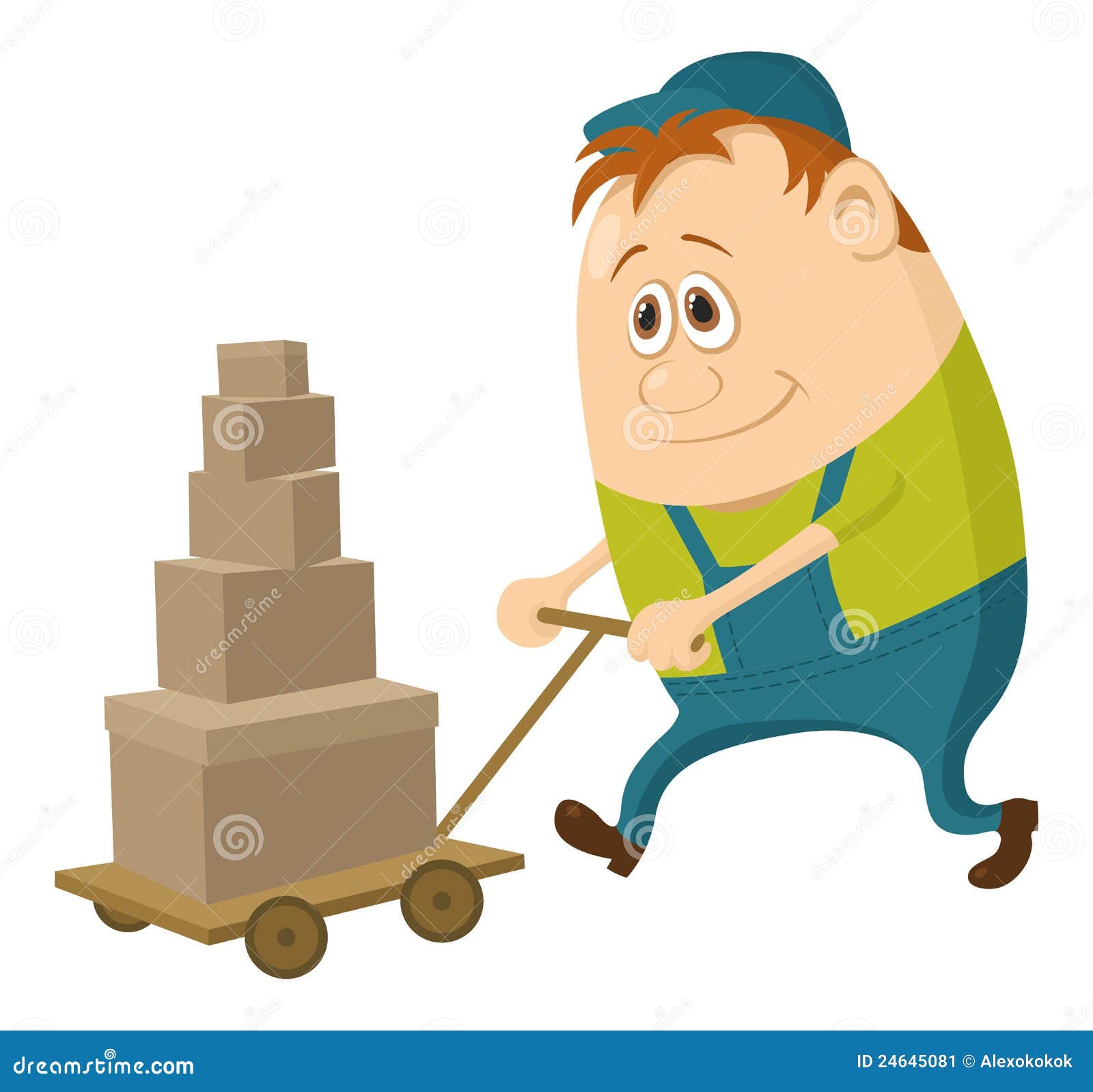 Worker with hand cart stock vector. Illustration of profession - 24645081