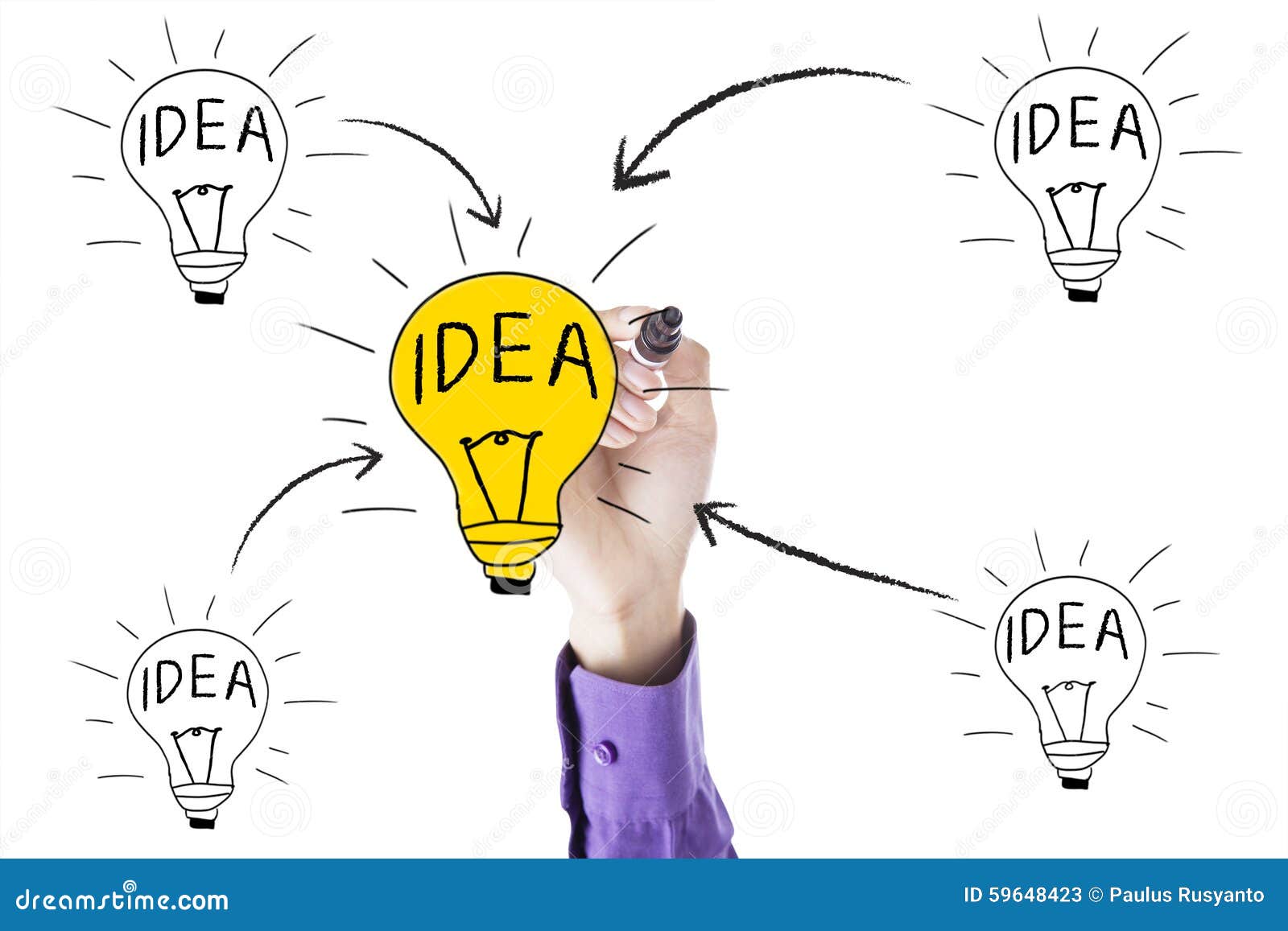 Worker Hand Drawing Bulb with Idea Concept Stock Illustration ...