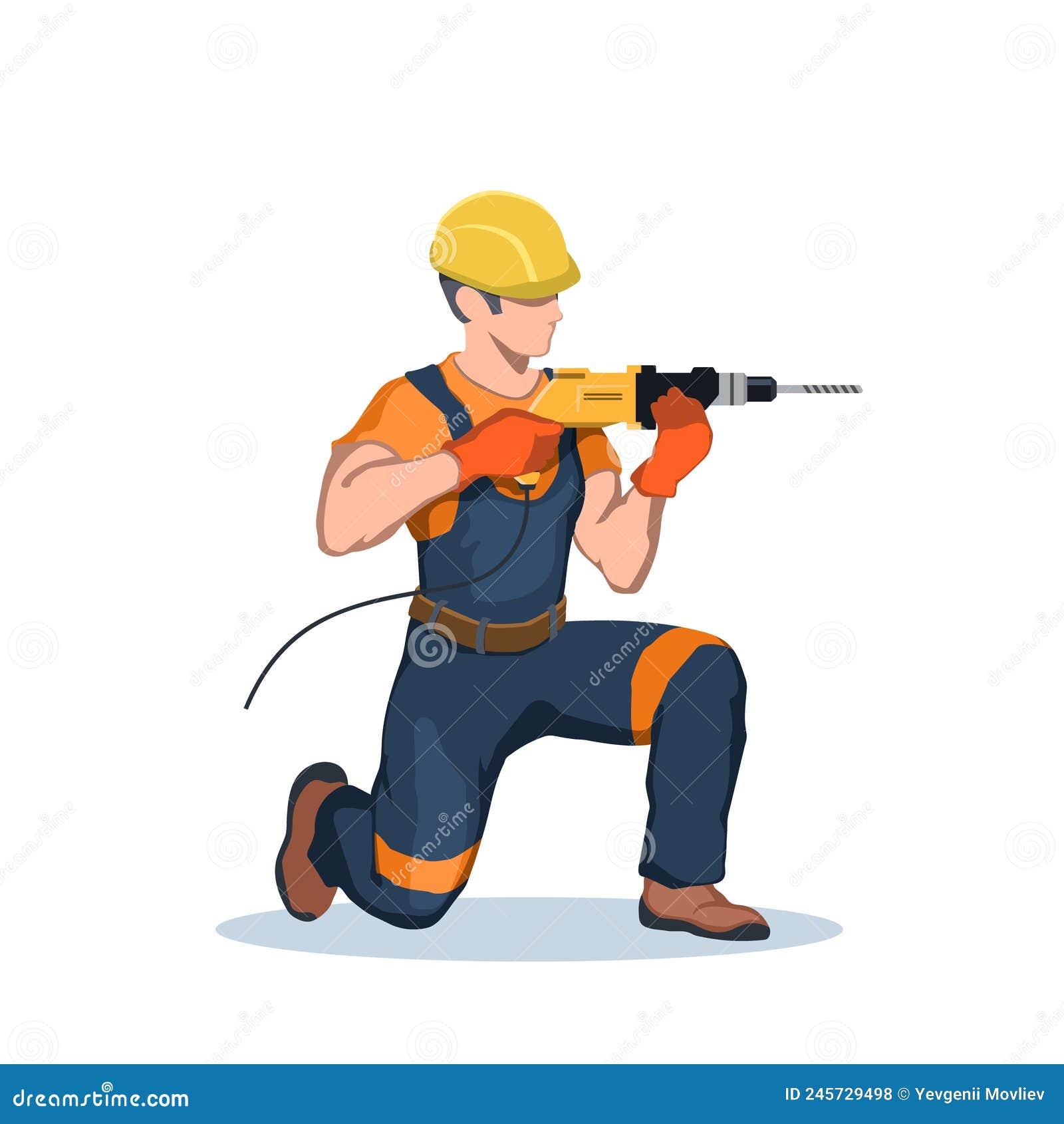 Worker with Hand Drill. Builder Job. Construction Man Use Electric Tool ...