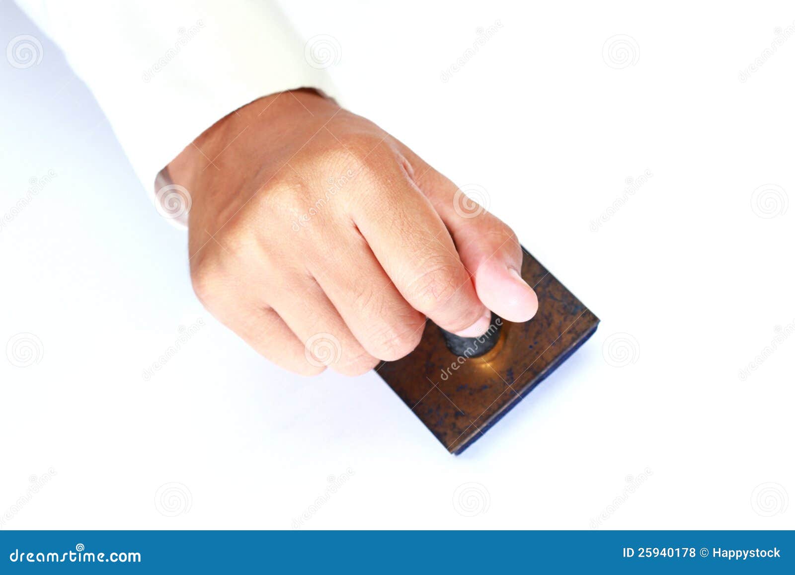 Worker Hand Holding Rubber Stamp Stock Photo - Image of holding, shirt ...