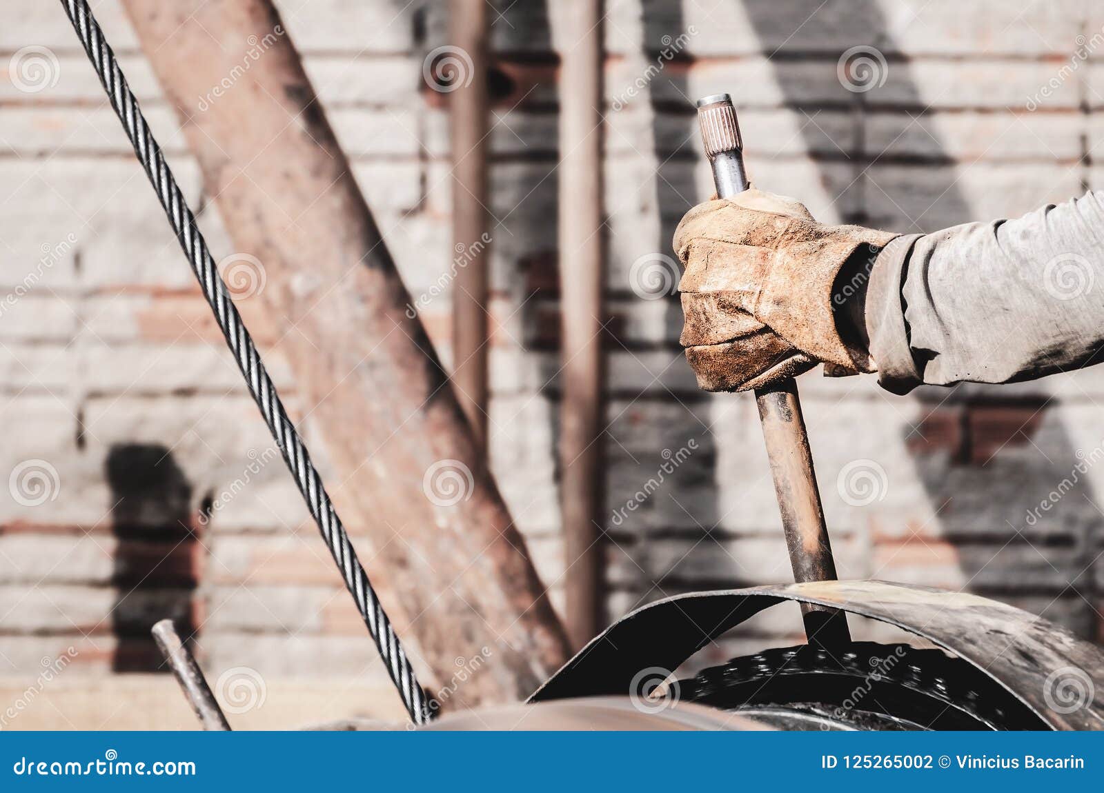 Worker Hand Pulling the Lever of a Pile Driver Stock Photo - Image of ...