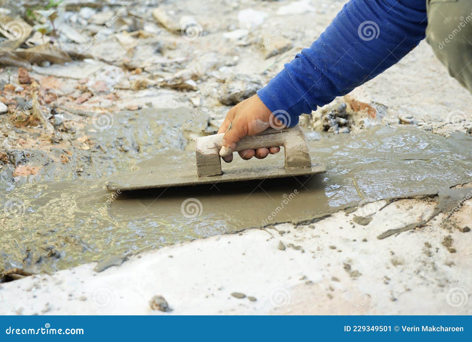Worker Hand Using Trowel Screed Concrete on Ground Stock Image - Image ...