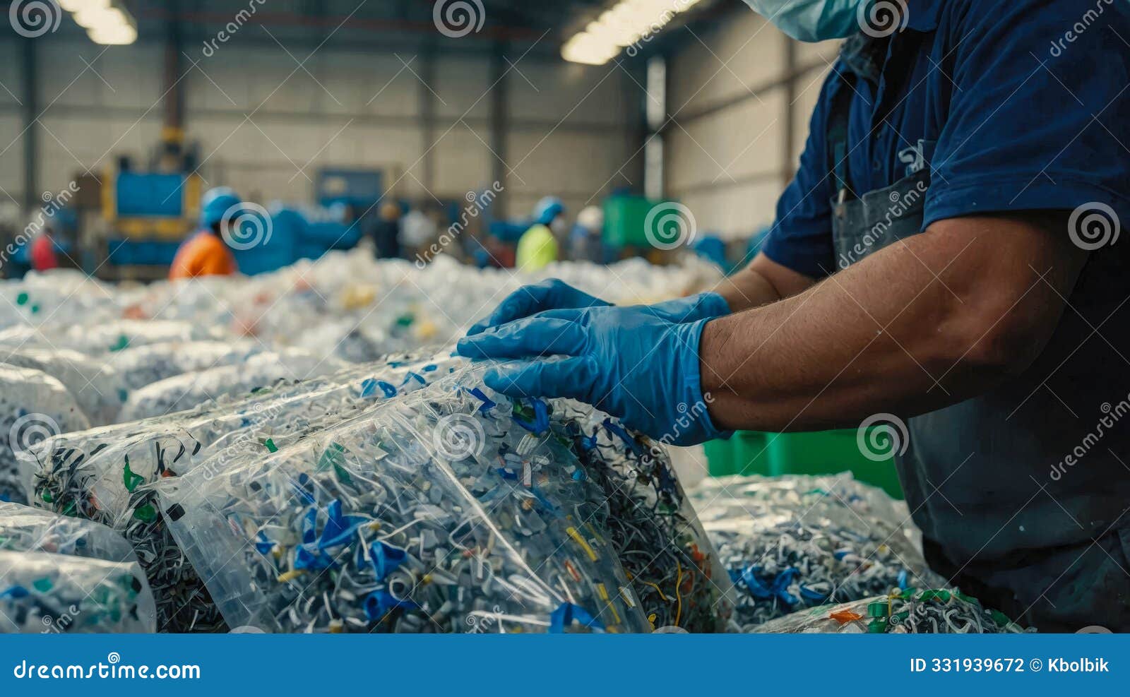 Worker Handling Recycled Plastic in a Factory, Showcasing the Plastic ...