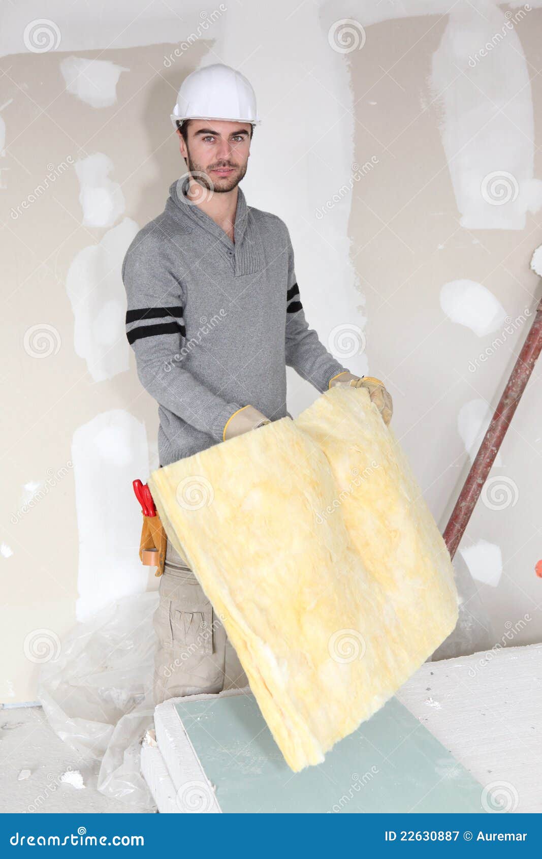Worker Handling Square of Insulation Stock Image - Image of health ...