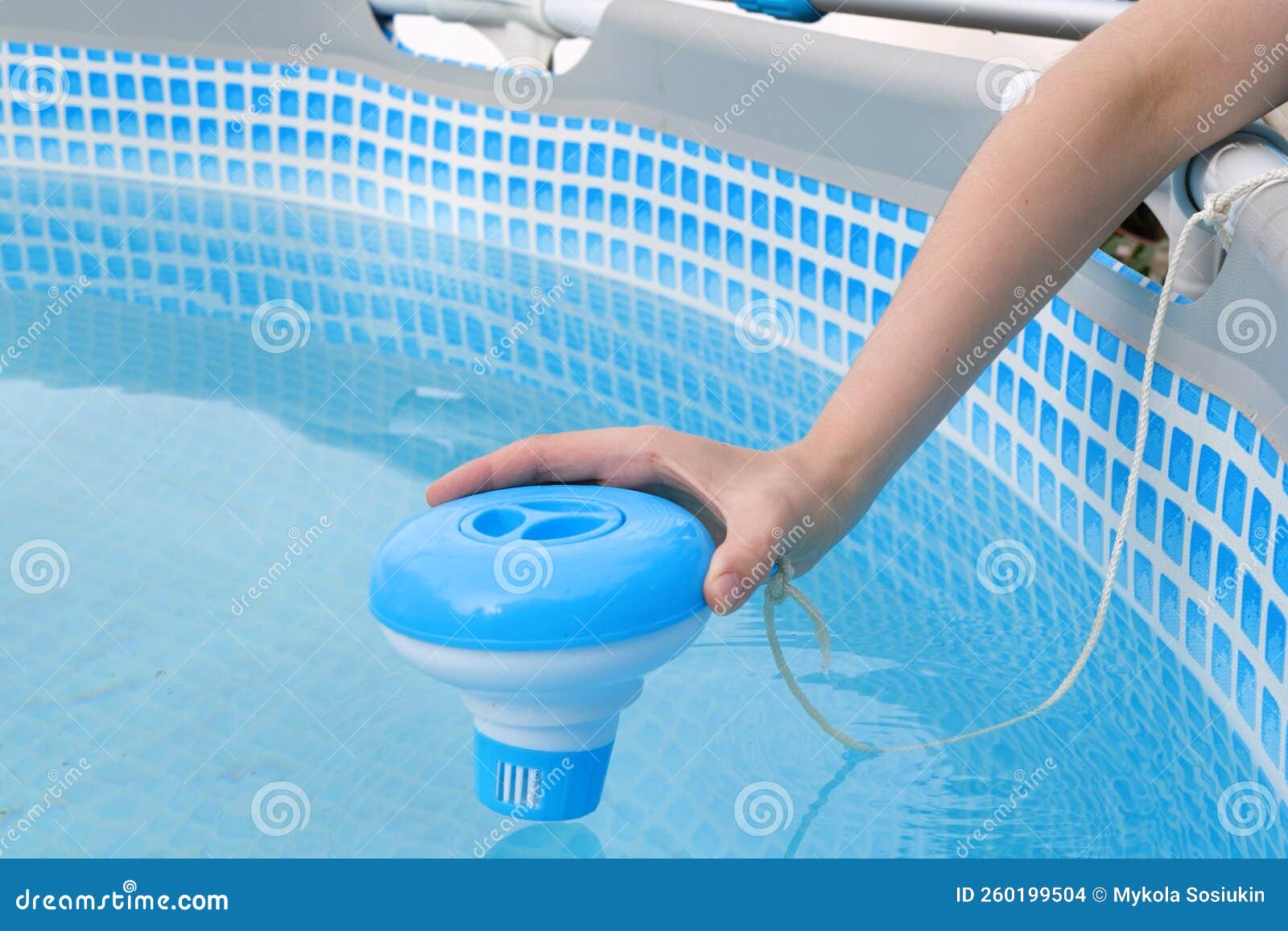 Worker Hands Isinfection and Chlorination of Water in the Pool ...