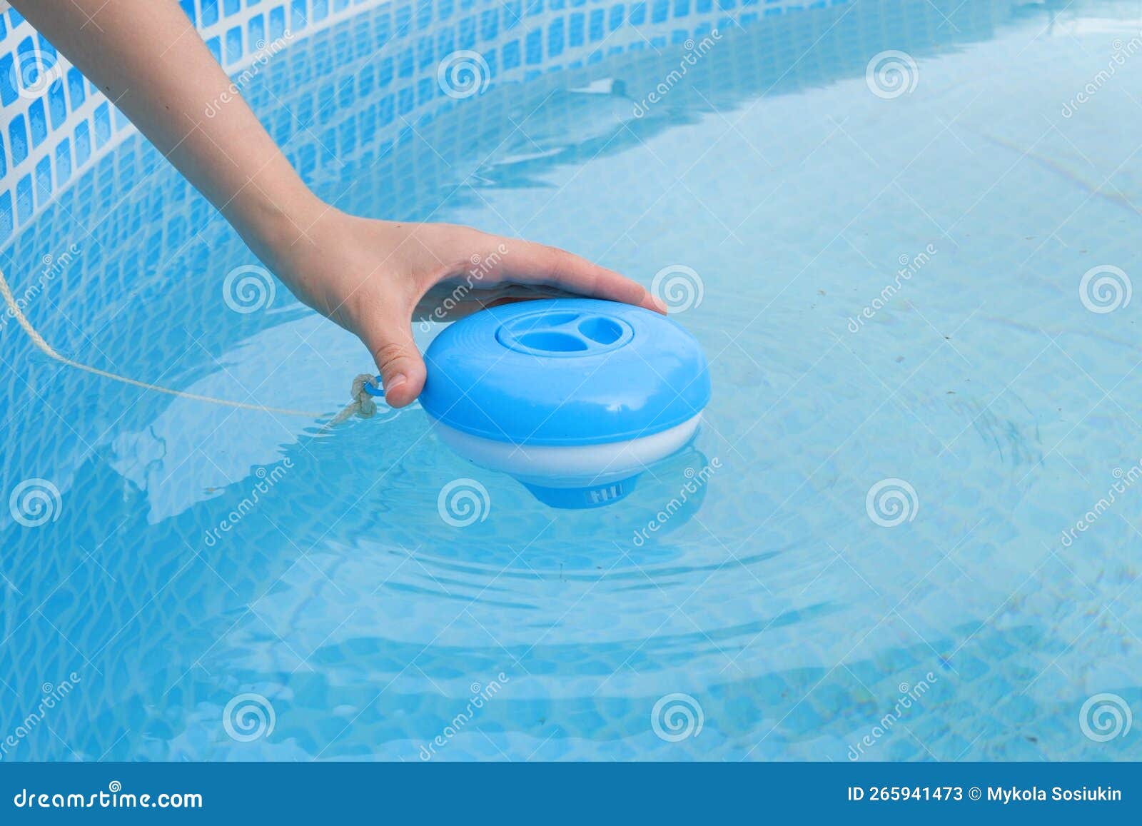 Worker Hands Isinfection and Chlorination of Water in the Pool ...