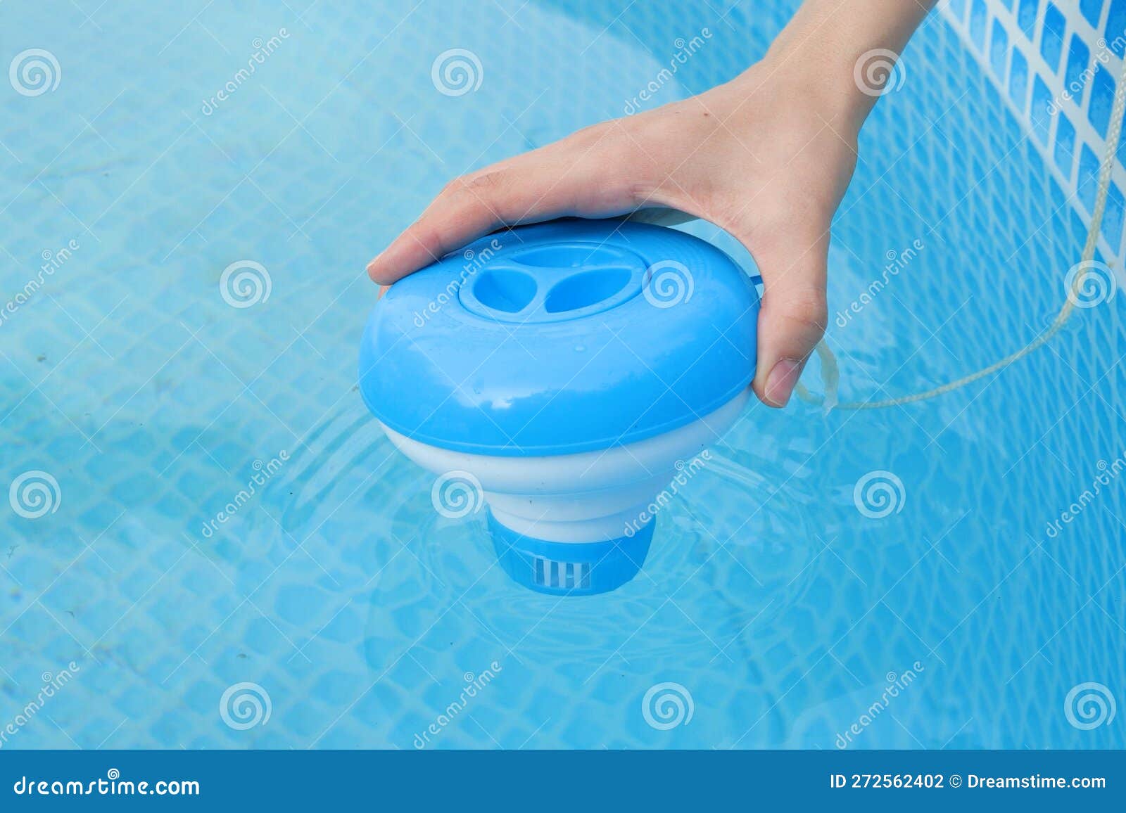 Worker Hands Isinfection and Chlorination of Water in the Pool ...