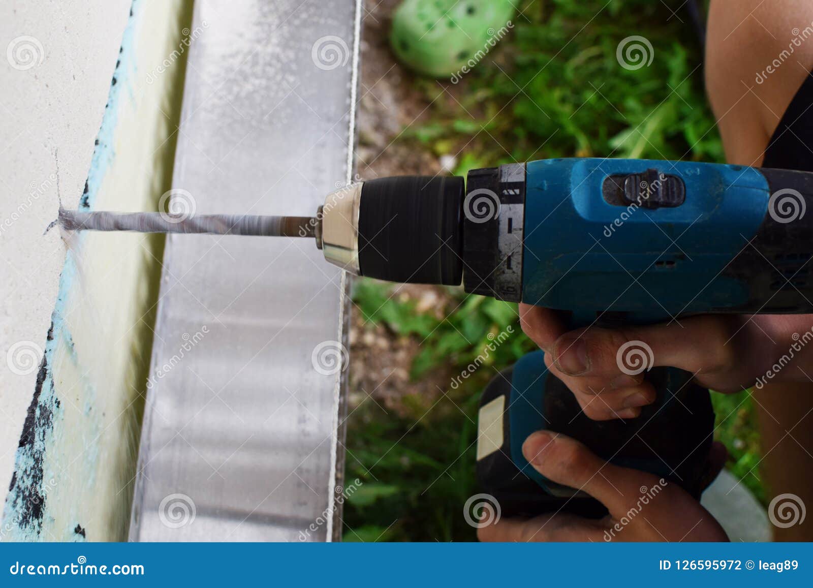 Worker Hands Using Electric Drill Stock Photo - Image of builder ...
