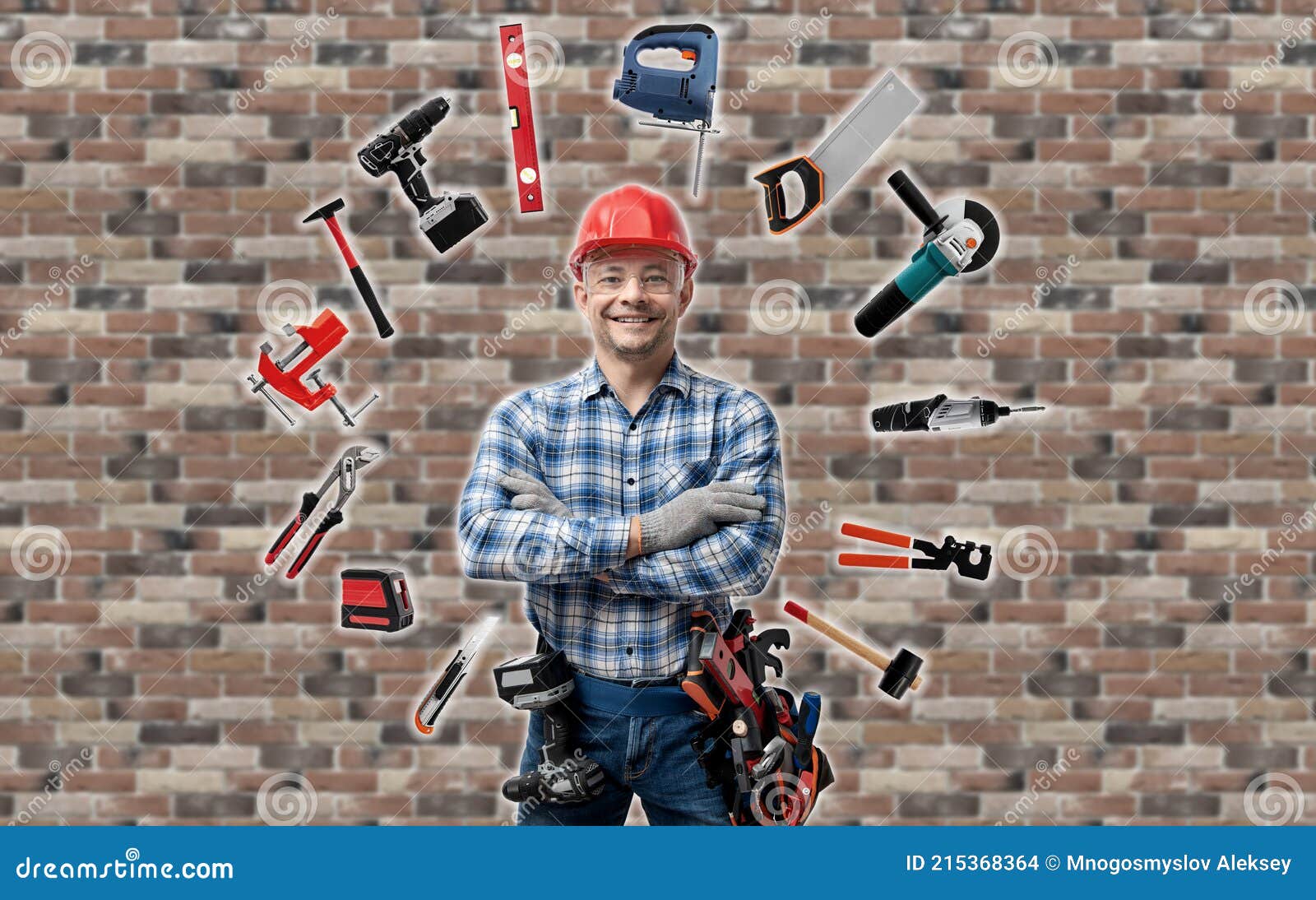 Worker Handyman Jack of All Trades or Builder with Construction Tools ...