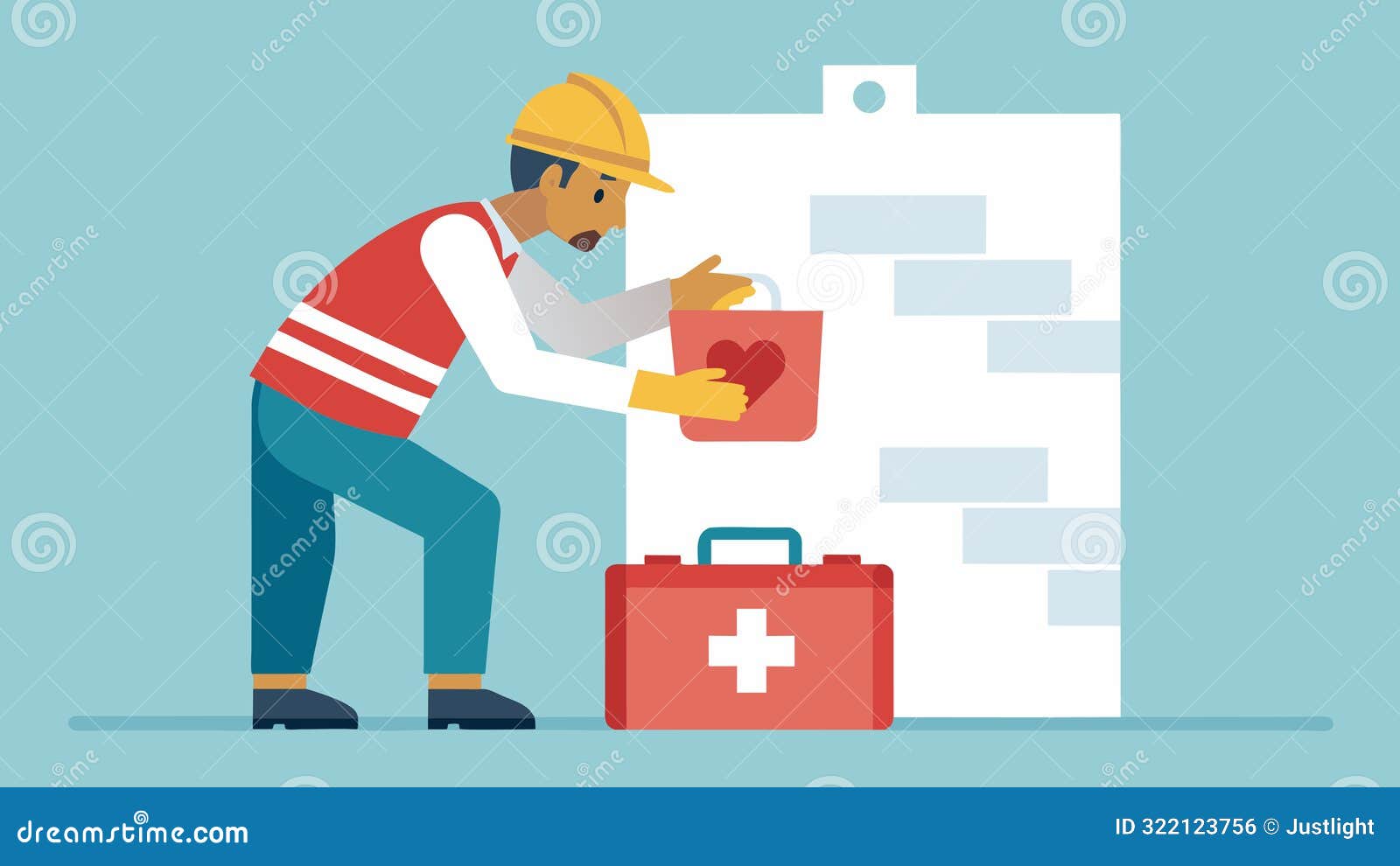 A Worker Hanging a First Aid Kit on a Designated Wall in the ...