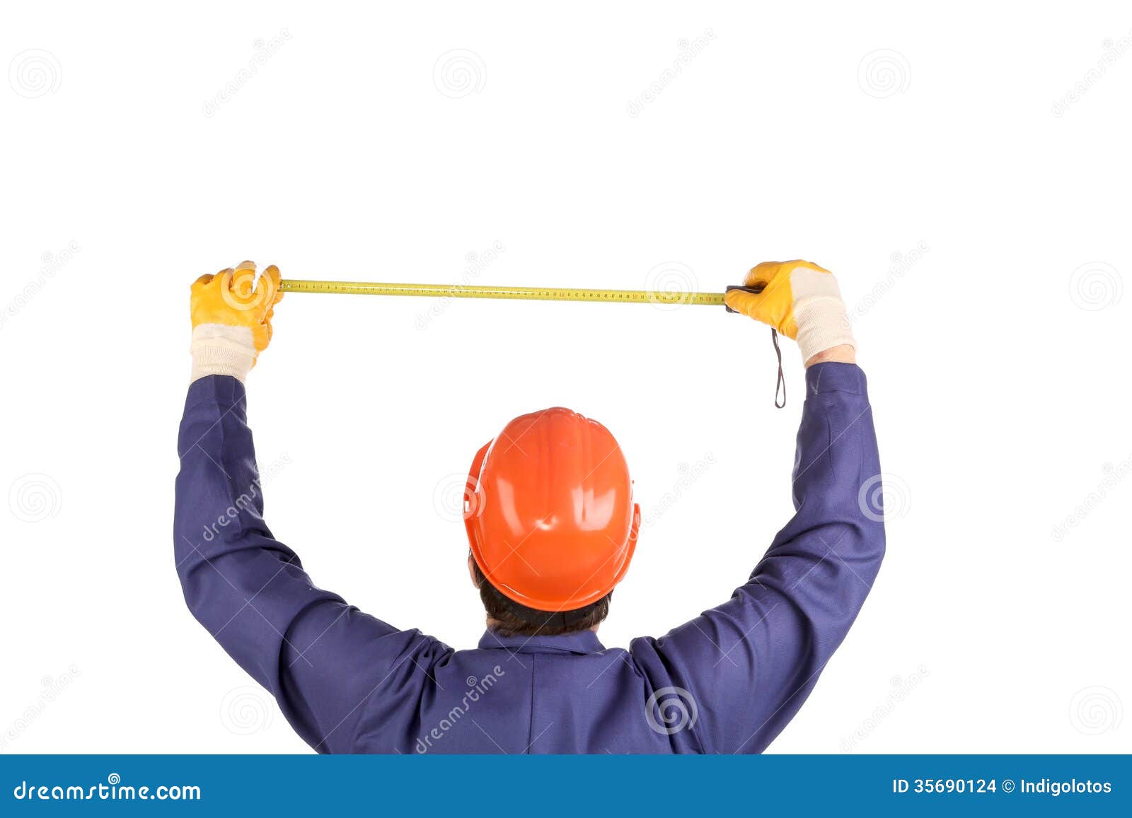 Worker in Hard Hat Measure with Ruler Stock Photo - Image of uniform ...
