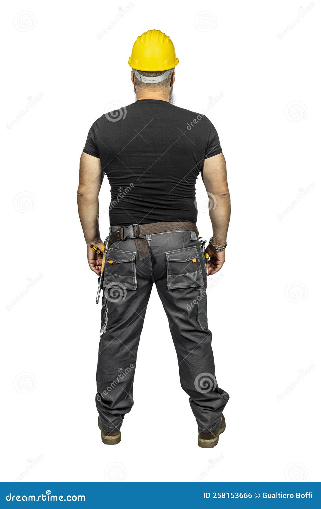 Worker with Hard Hat Seen from Behind Stock Photo - Image of ...