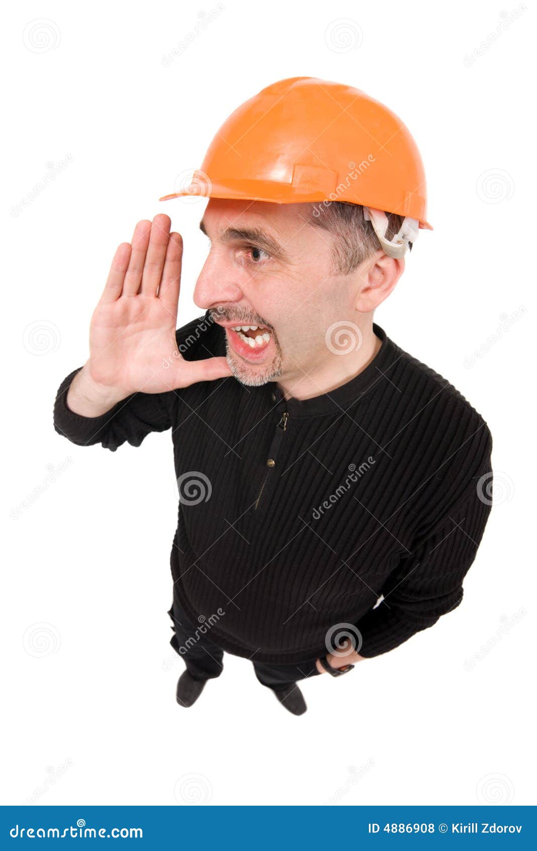 Worker with Hardhat Shouting Stock Photo - Image of hollering, workman ...