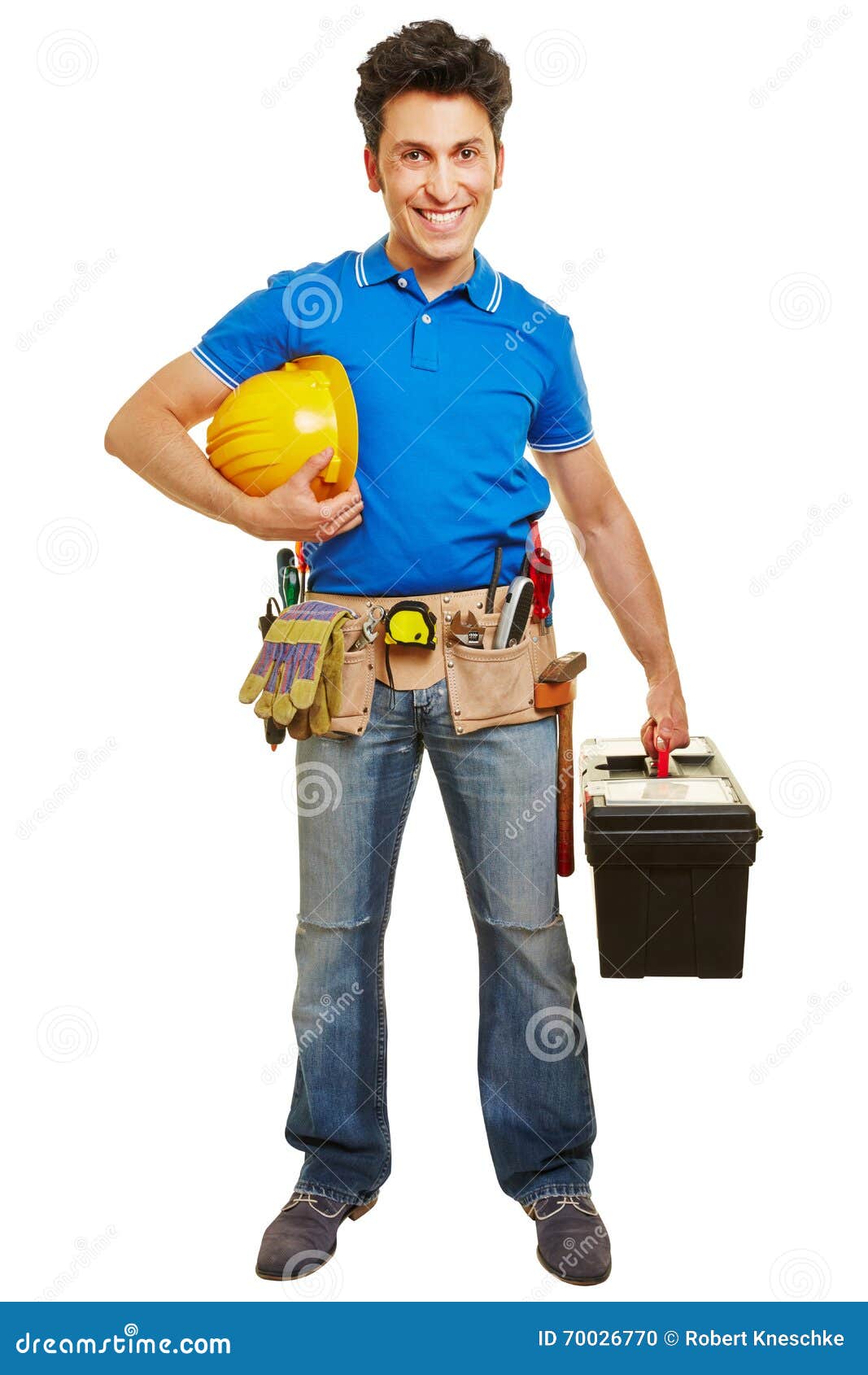 Worker with Hardhat and Toolbox Stock Photo - Image of craftsman ...