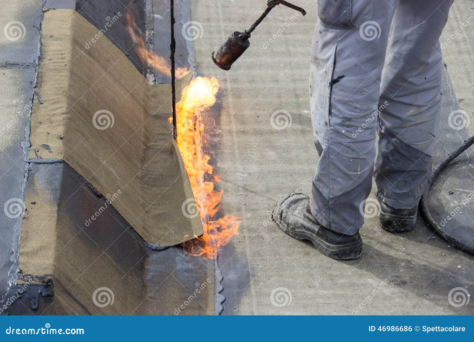 Worker Heating and Melting Bitumen Felt Stock Photo - Image of ...
