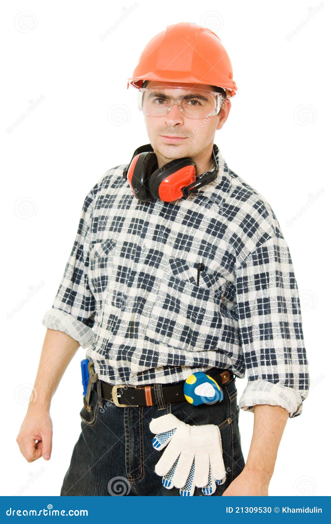 Worker in a helmet stock photo. Image of hearing, construction - 21309530