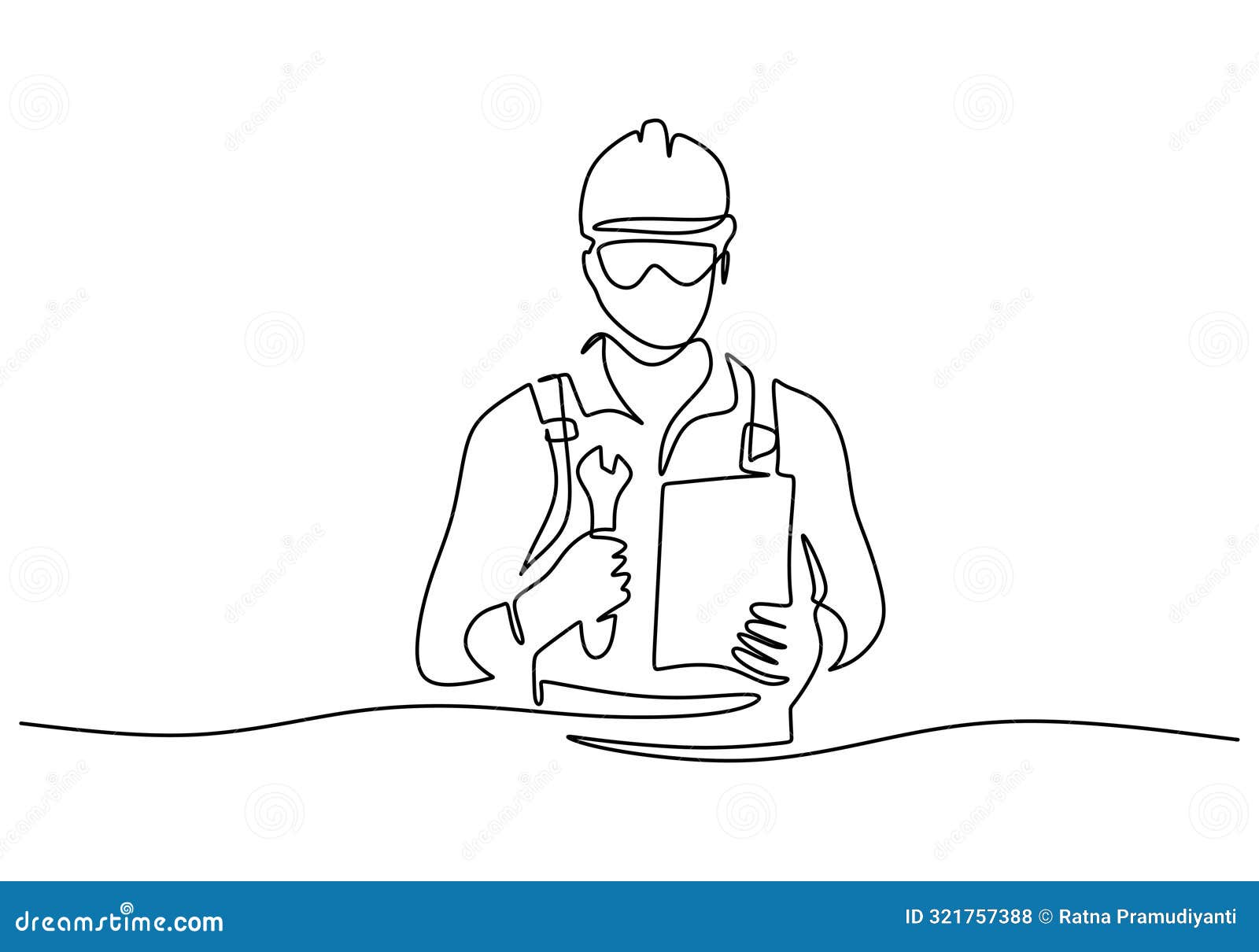 Worker with Helmet in Continuous Single Line Art Drawing. Construction ...
