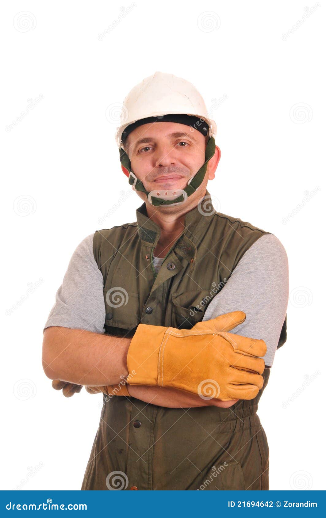 Worker with Helmet and Gloves Stock Photo - Image of gloves, contractor ...