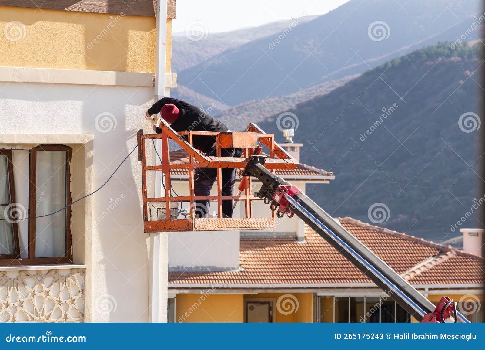 Worker without Helmet Repairing Water Pipe on Crane Stock Image - Image ...