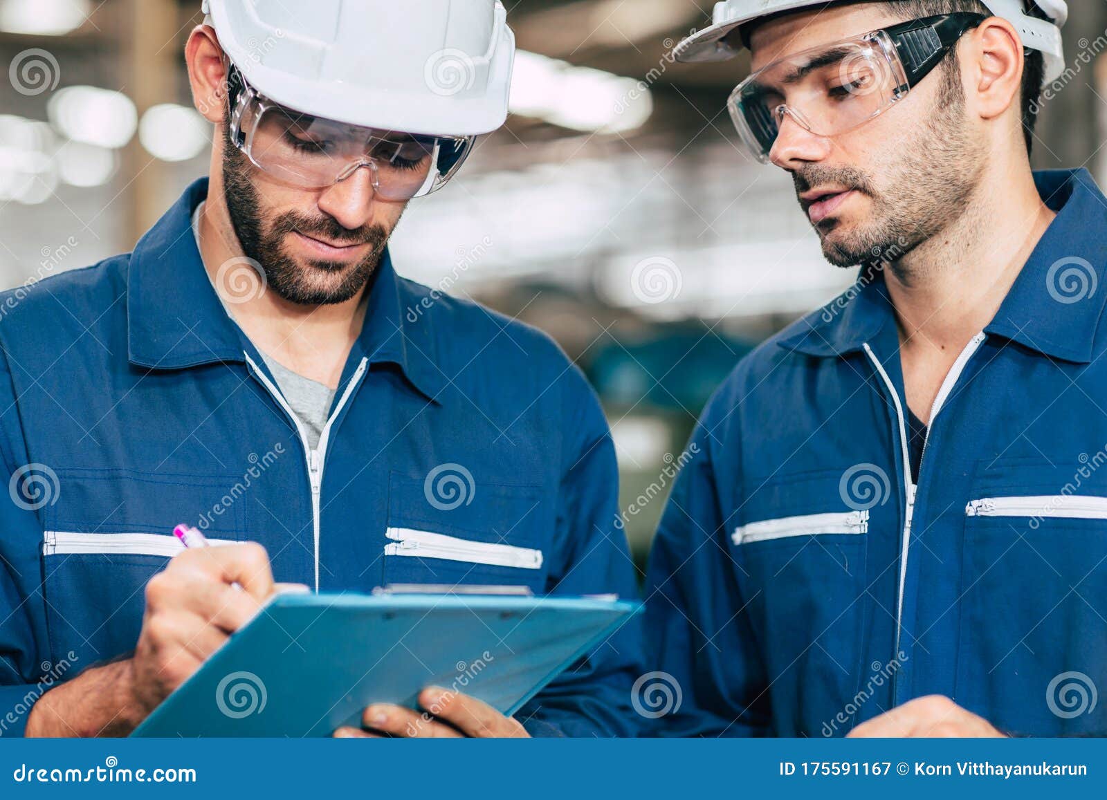 Worker Help Together To Working Checking List with Sheet Document ...