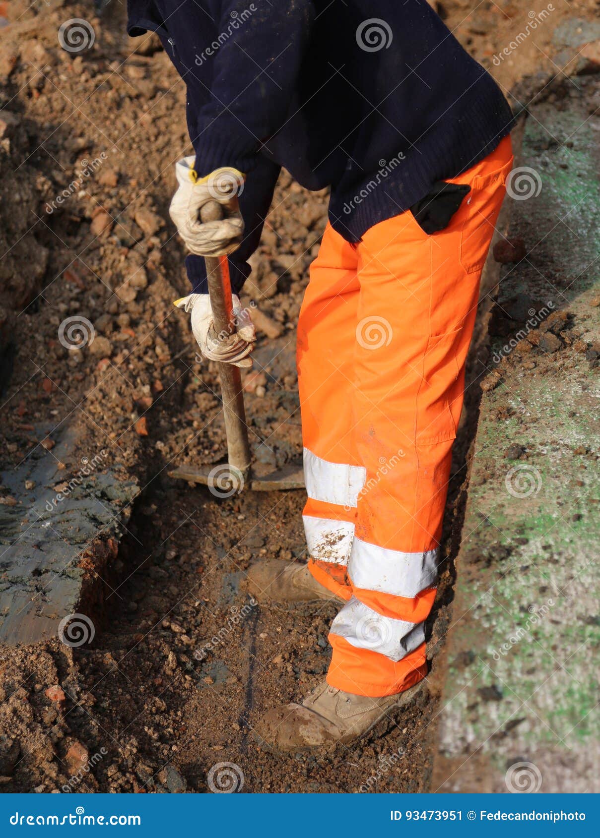 Worker with High Visibility Clothing while Working on a Road Con Stock ...