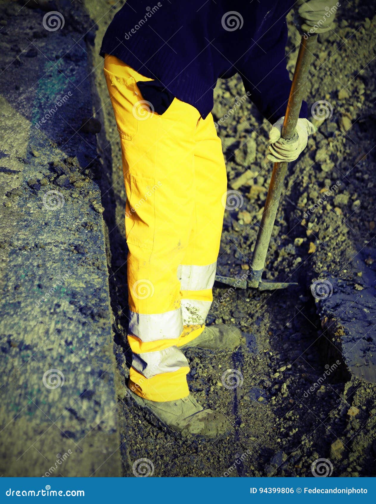 Worker with High Visibility Clothing while Working on a Road Con Stock ...