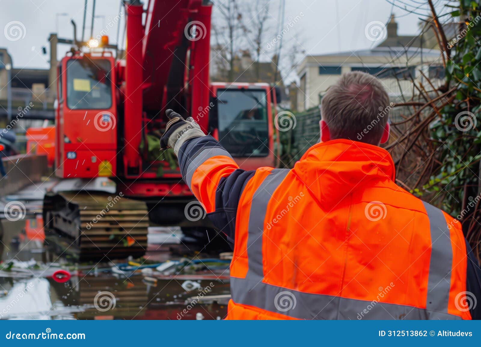 Worker With A Highvis Jacket Signaling Crane Mishap Royalty-Free Stock ...