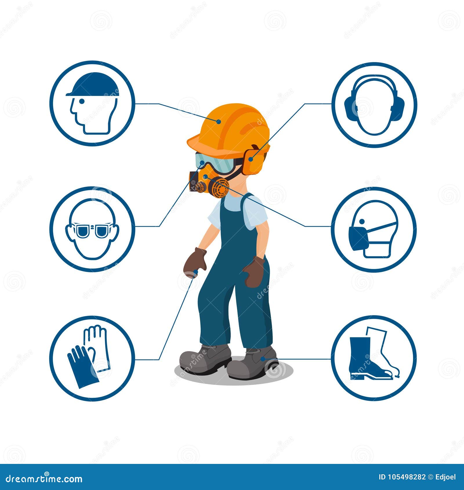 Worker with His Personal Protective Equipment and Security Icons ...