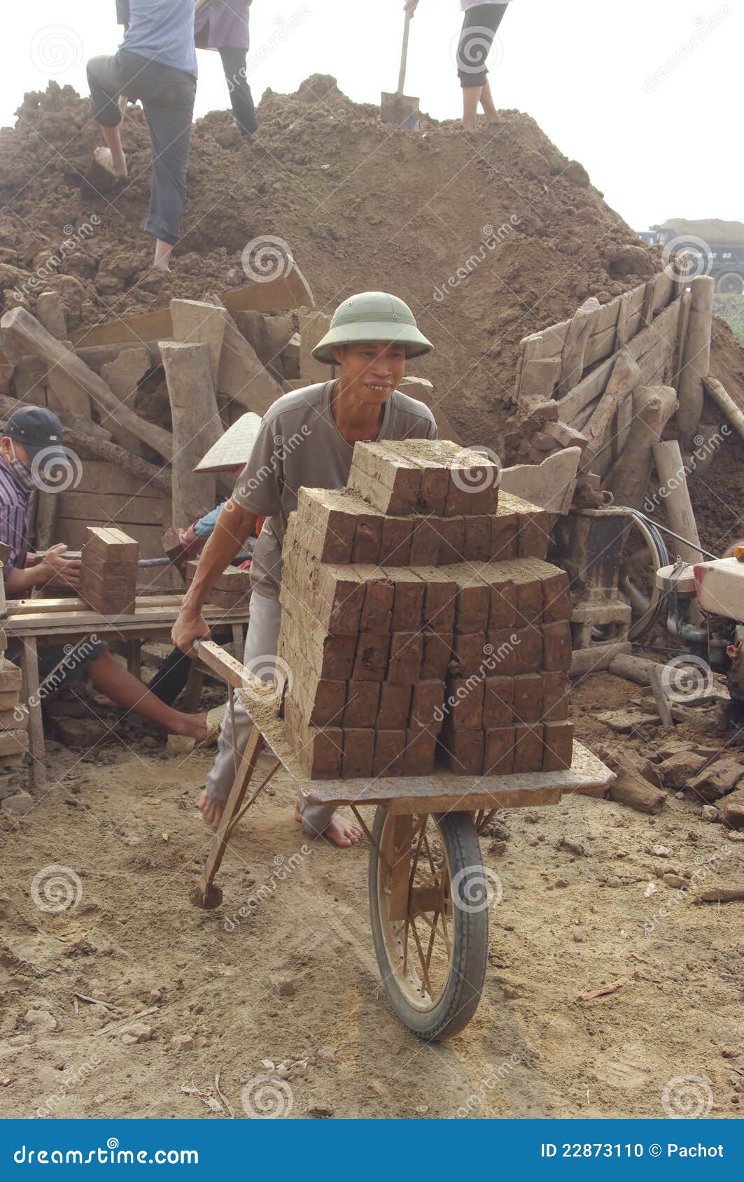 Worker with His Wheelbarrow Loaded with Bricks Editorial Image - Image ...