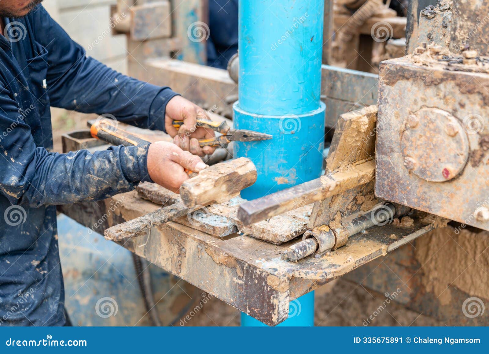 Worker Hit Nails Pvc Pipe Connecting with Hammer Editorial Photo ...