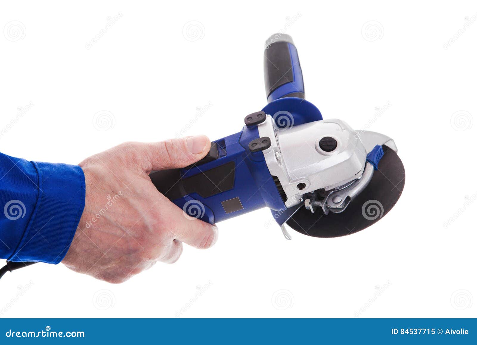 The Worker Holding Angle Grinder Stock Image - Image of abrasive, blue ...