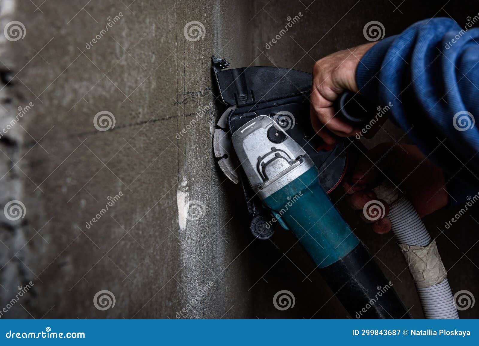 Worker Holding Angle Grinder with Two Diamond Discs for Cutting Grooves ...