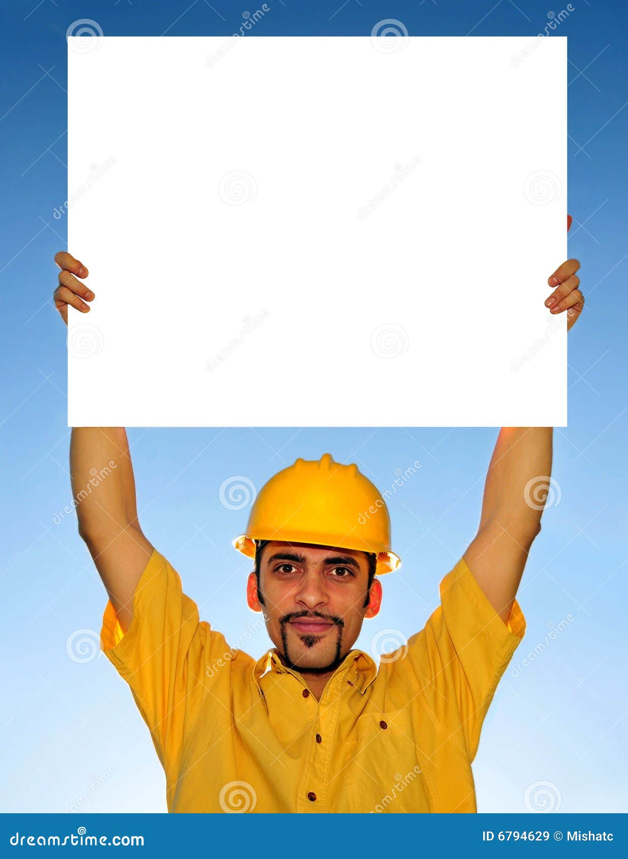 Worker holding blank sign stock image. Image of blueprint - 6794629