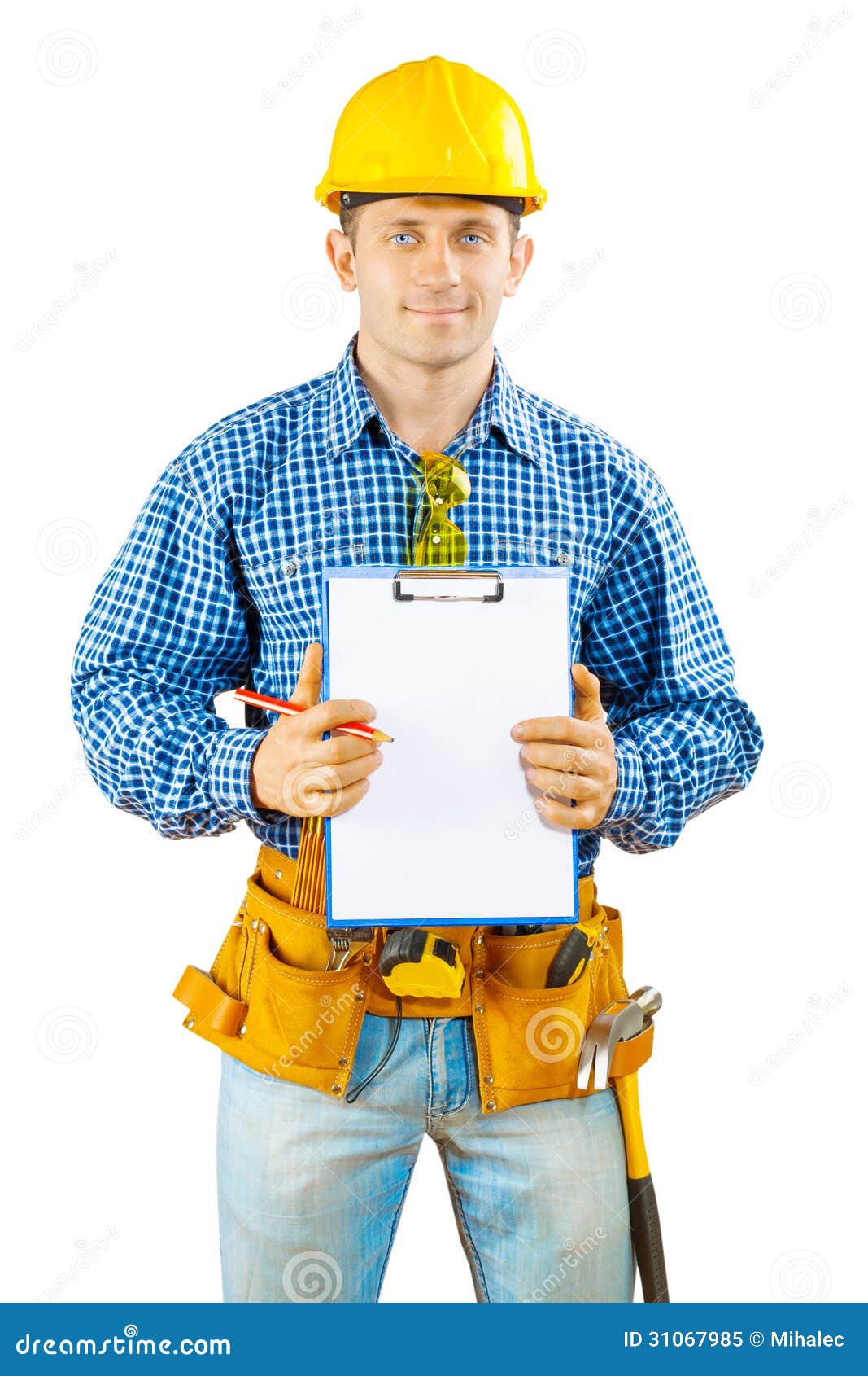 A worker holding clipboard stock image. Image of pencil - 31067985
