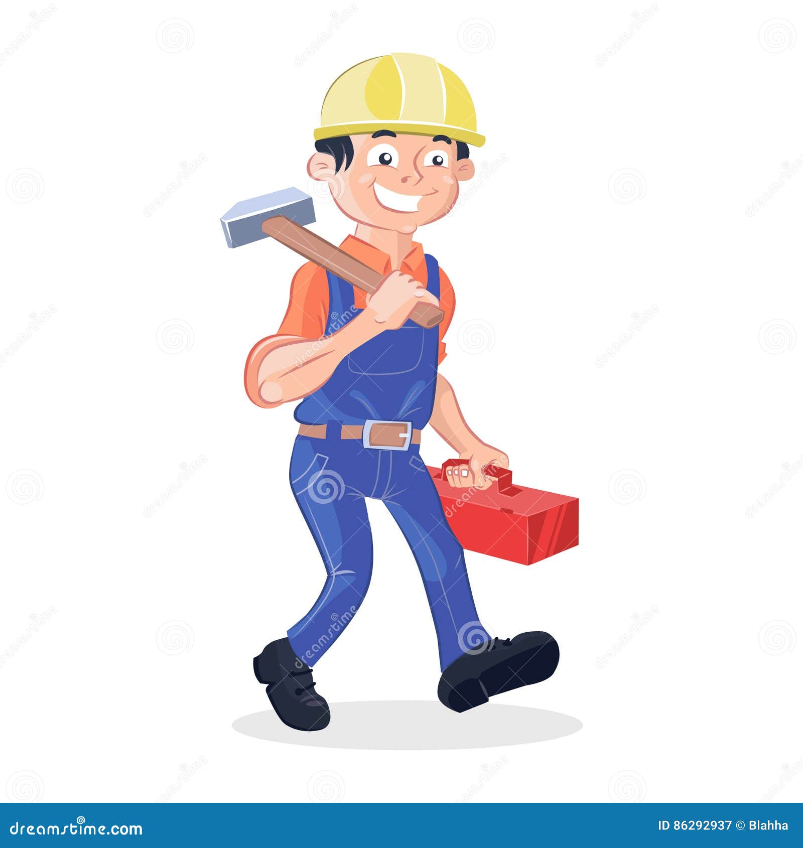 Worker Holding a Hummer and a Box Tools Stock Illustration ...