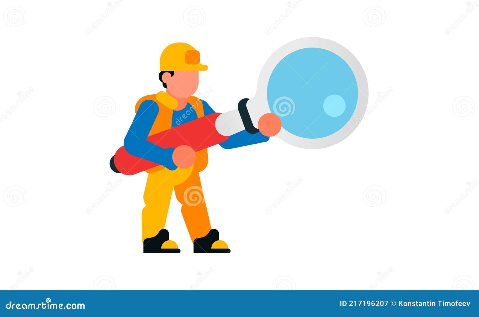 Worker Holding a Large Magnifying Glass. Builder with a Magnifying ...