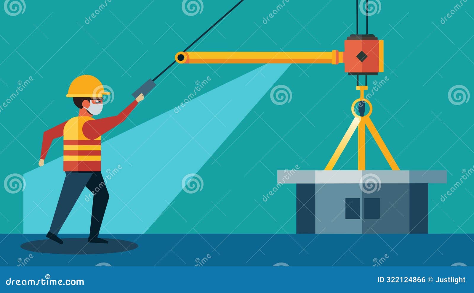 A Worker Holding a Laser Pointer Guiding the Crane Operator To Lower ...