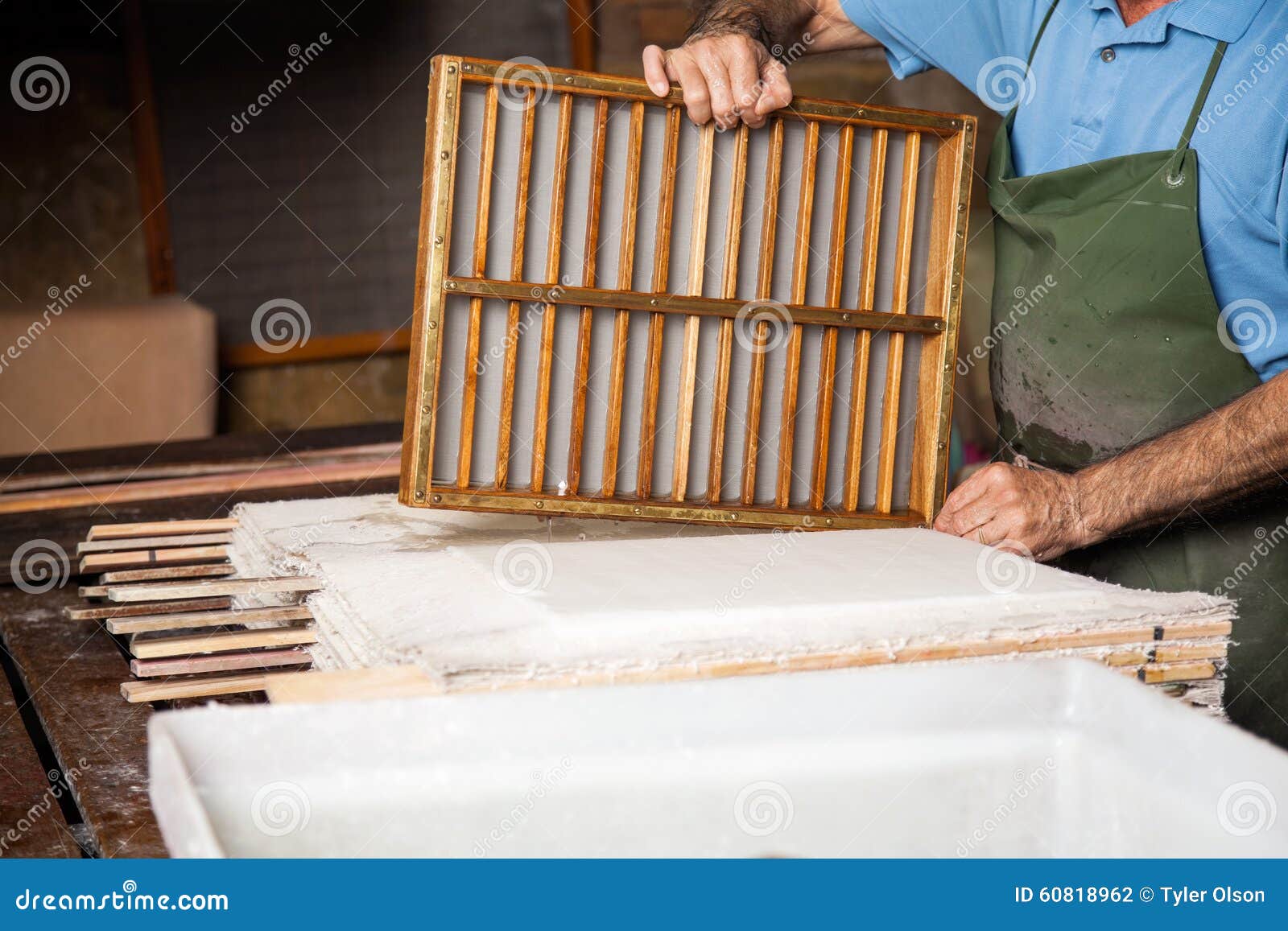Worker Holding Mold on Paper Sheets in Factory Stock Photo - Image of ...