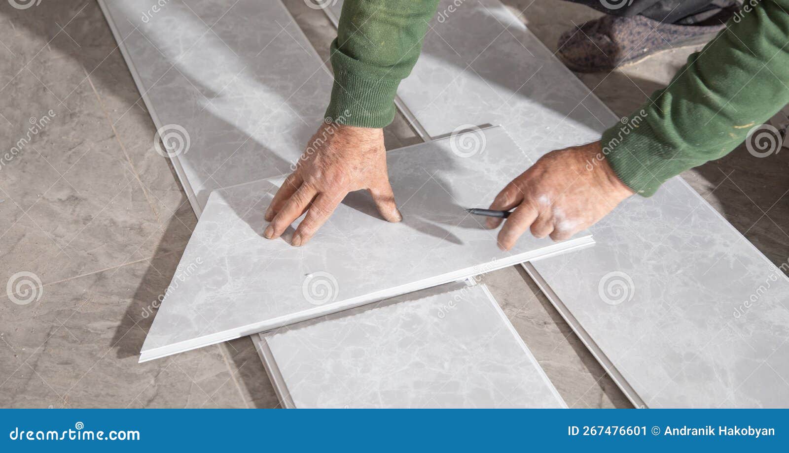 Worker Holding Plastic Panel. Renovating the Ceiling Stock Image ...