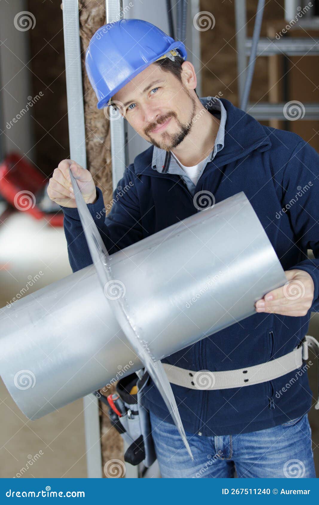 Worker Holding Plastic Pipe Stock Photo - Image of professional ...