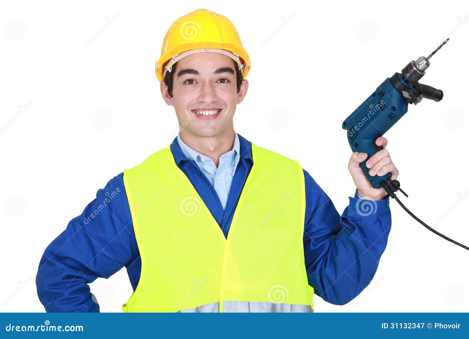Worker Holding a Power Tool Stock Image - Image of construction, helmet ...