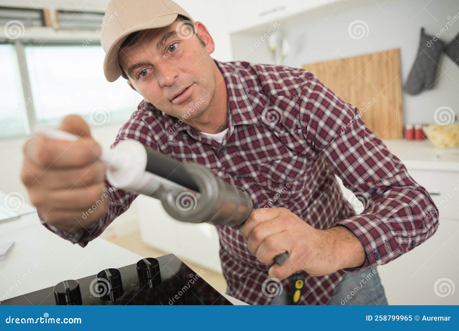 Worker Holding Silicone Sealant Stock Image - Image of tube ...
