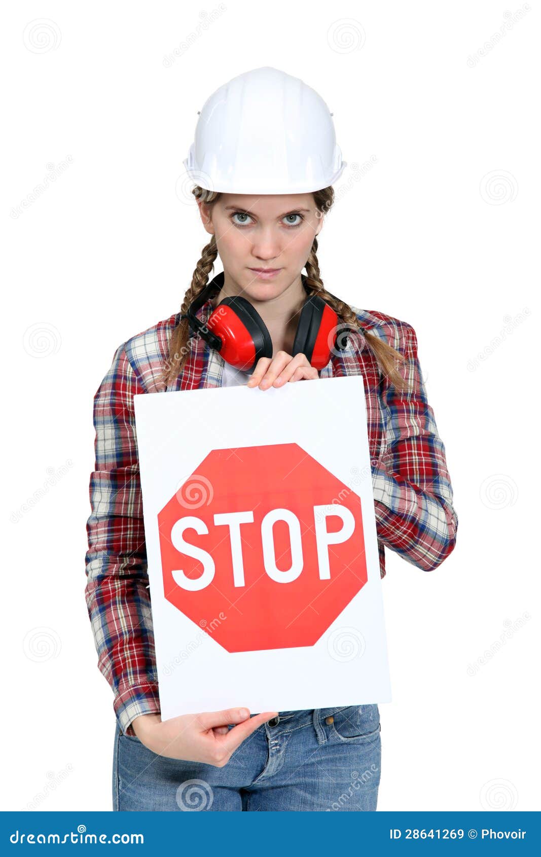 Worker holding a stop sign stock image. Image of conceptual - 28641269