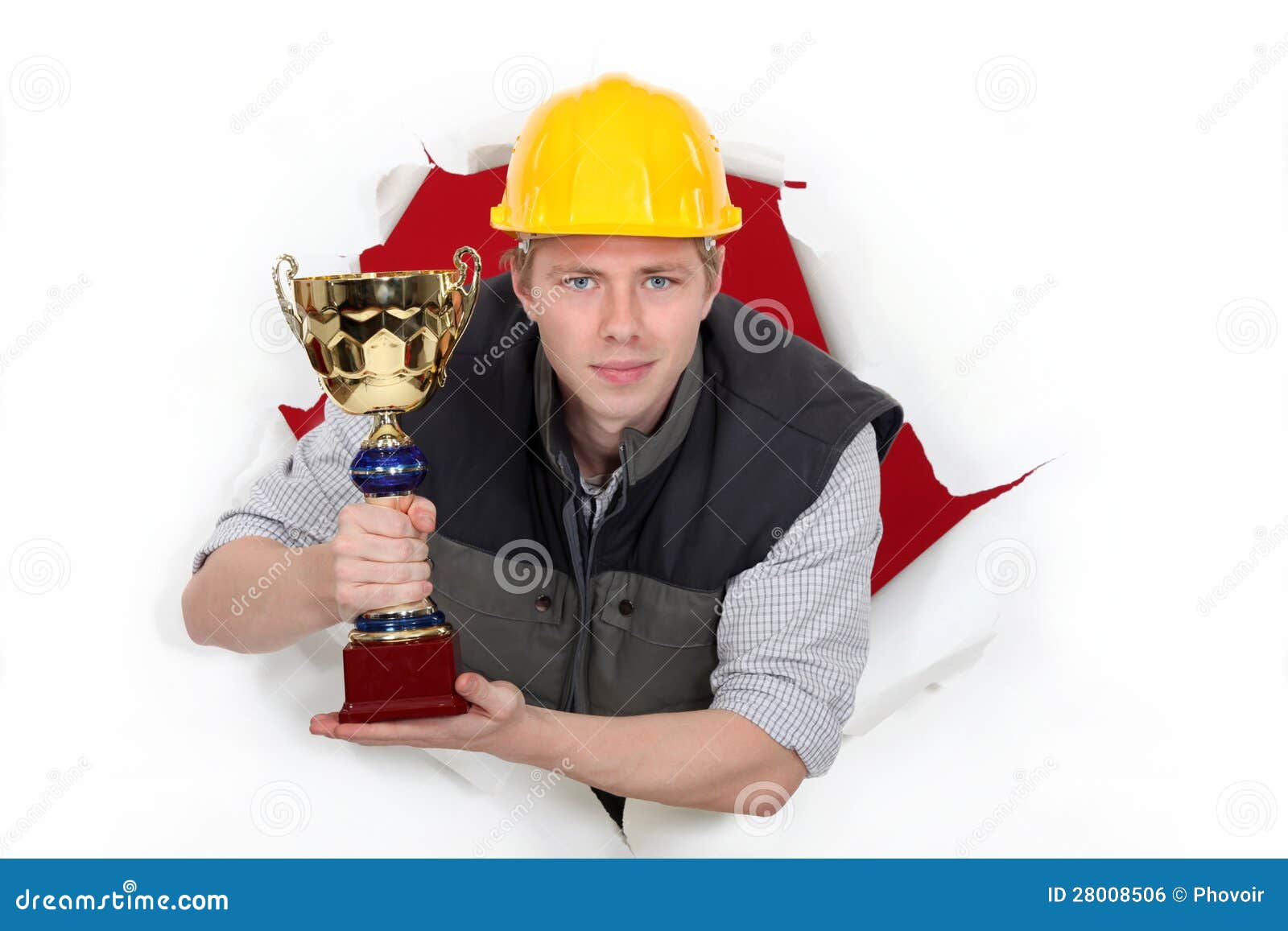 Worker Holding a Trophy Cup. Stock Photo - Image of reward, person ...