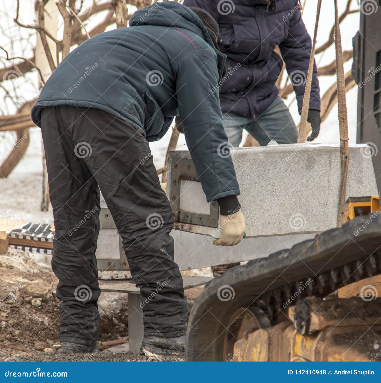 Worker Holds Concrete Slab at a Construction Site Editorial Stock Photo ...